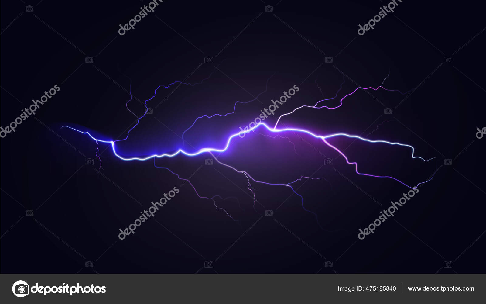 Bright Dynamic Lightning on Dark Sky. Realistic Natural Special Effect ...
