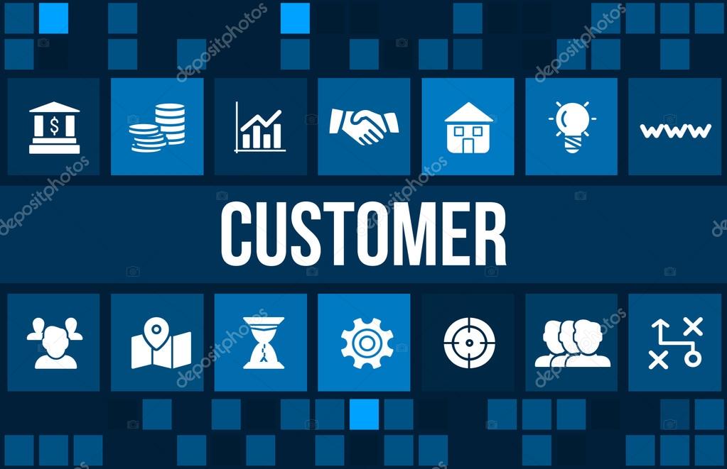 Customer concept image with business icons and copyspace. — Stock Photo ...