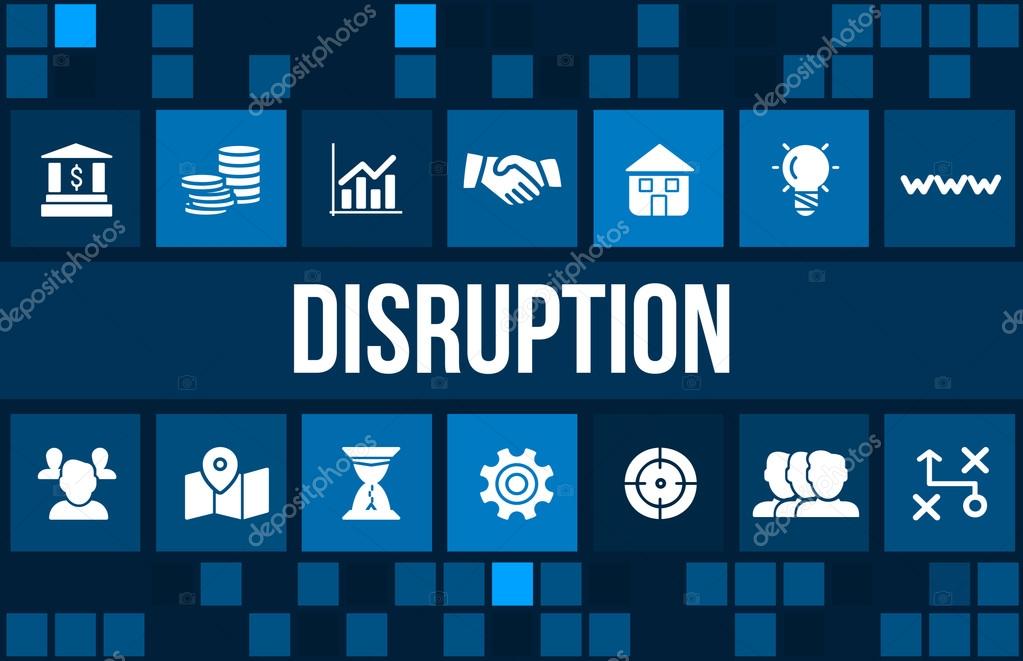 Disruption concept image with business icons and copyspace. — Stock ...