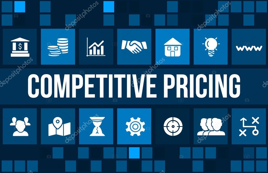 Competitive pricing concept image with business icons and copyspace ...