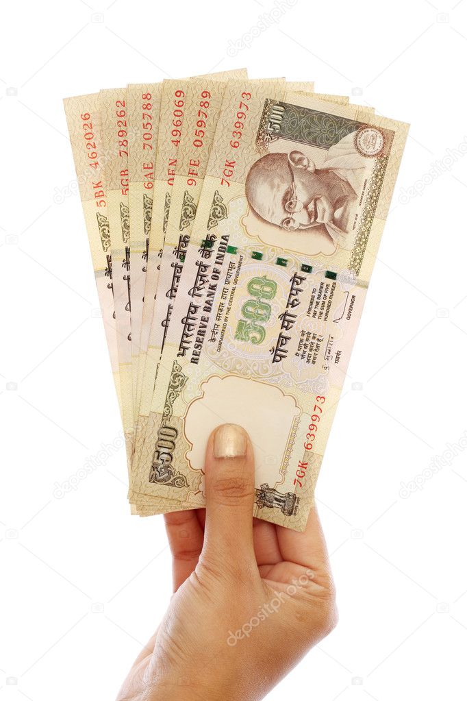 Hand holding five hundred Indian rupee notes — Stock Photo ...