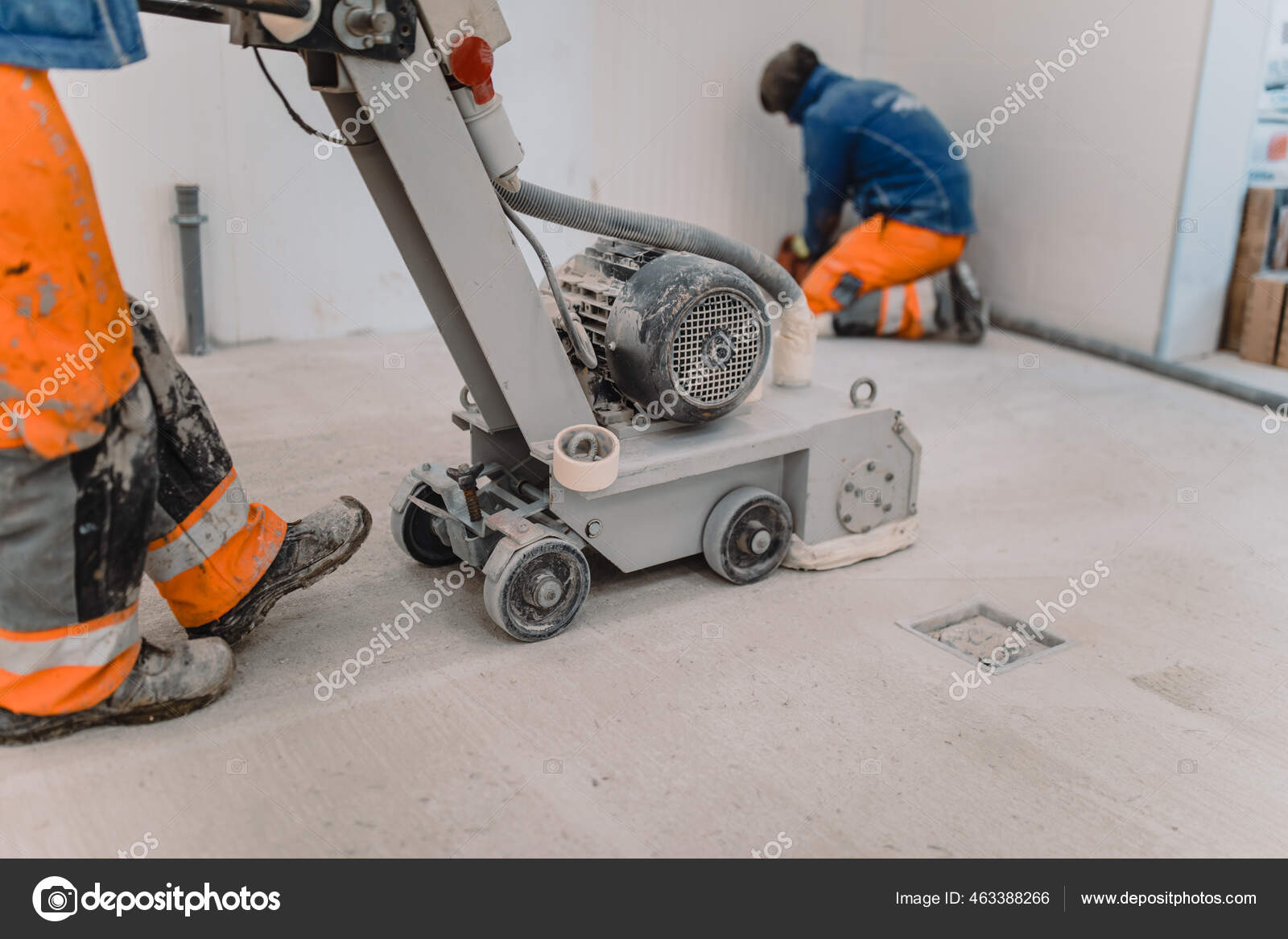 Workers Grind Concrete Floor Construction Site Prepares Floor ...