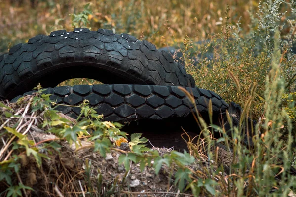 recycling old car tires landfill rubber waste dump - Stock Image ...