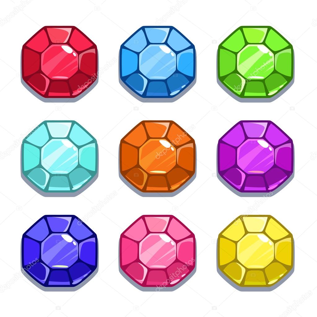 Divertido conjunto de gemas coloridas de dibujos animados Vector de ...