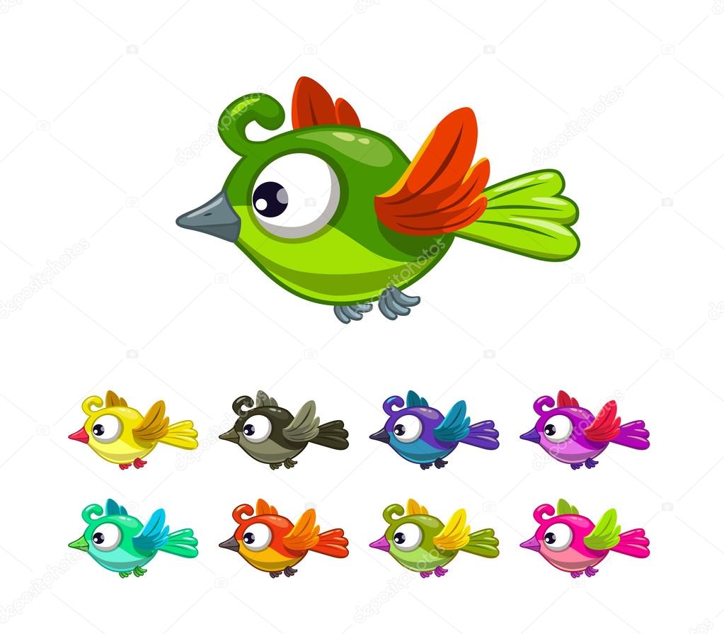Pequeño lindo dibujos animados aves voladoras conjunto Vector de stock ...