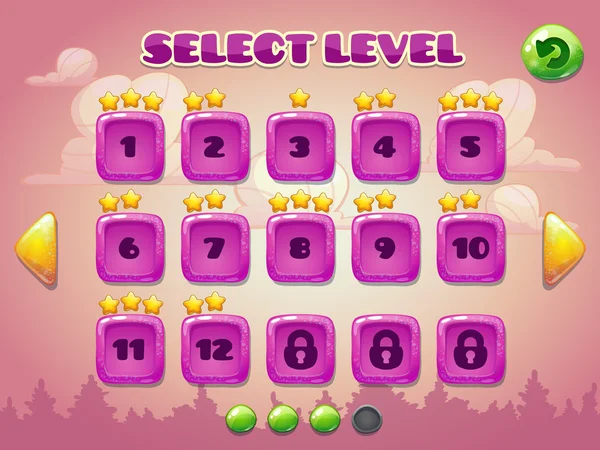 Cartoon level selection game screen. Wooden gui set. Stock Vector Image ...