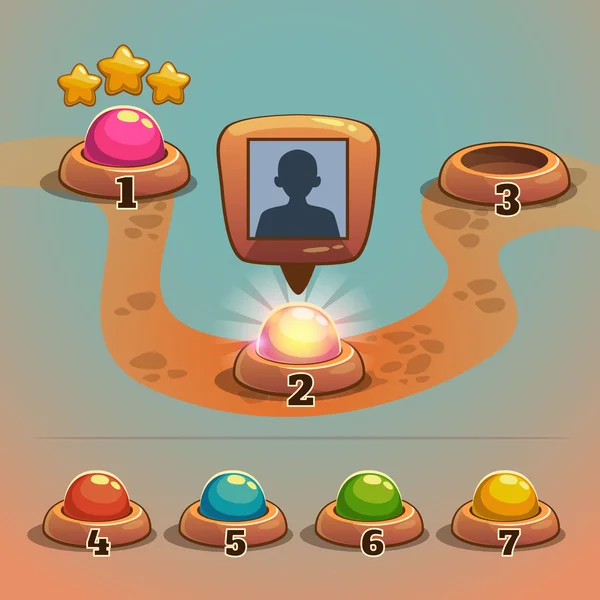 Cartoon level selection game screen. Wooden gui set. Stock Vector by ...