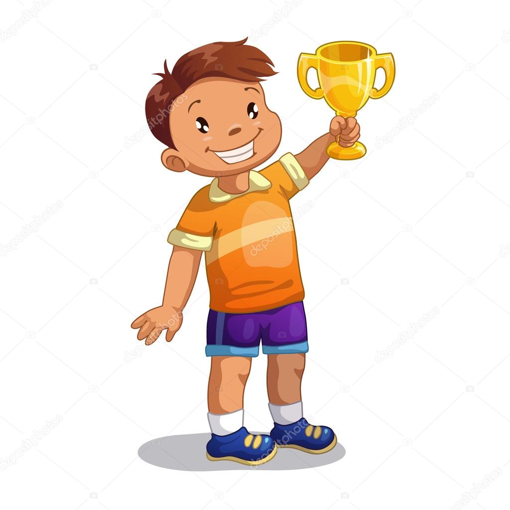 Niño con copa ganadora de oro vector, gráfico vectorial © lilu330 ...