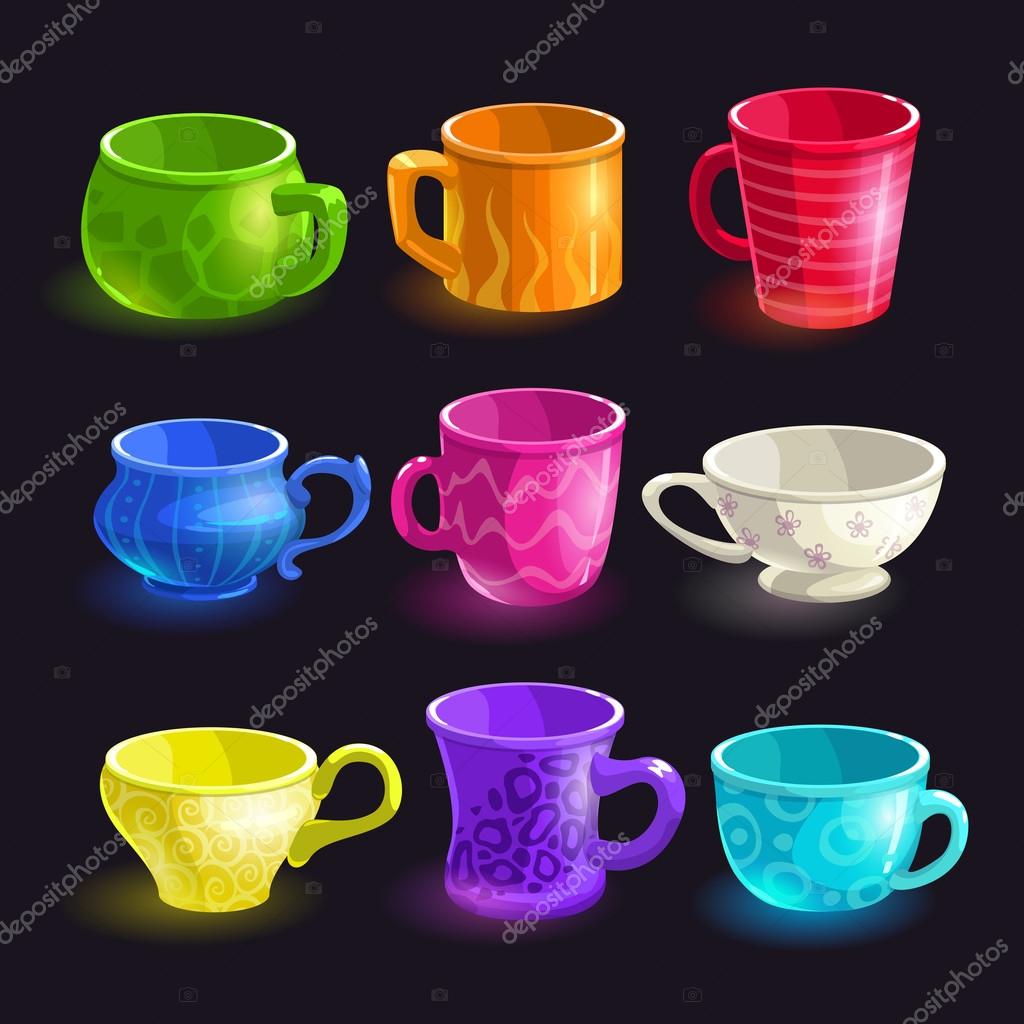Colorful cartoon tea cups set Stock Vector Image by ©lilu330 #84972702