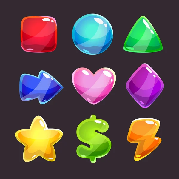 Colorful glossy shapes icons set , isolated vector game assets Stock ...