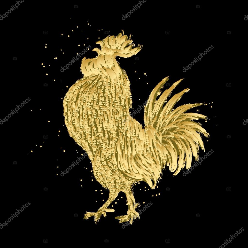Gold new year rooster symbol — Stock Vector © goldenshrimp #114679094