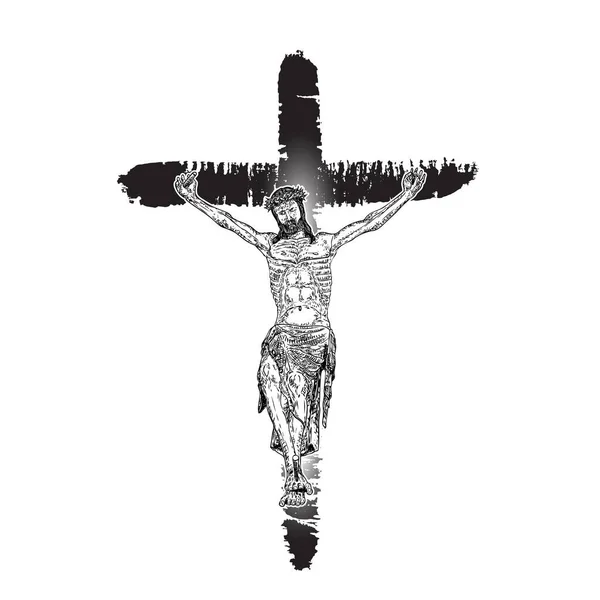 Jesus Christ Crucifixion Hand Painted Ink Brush Cross Black Background ...