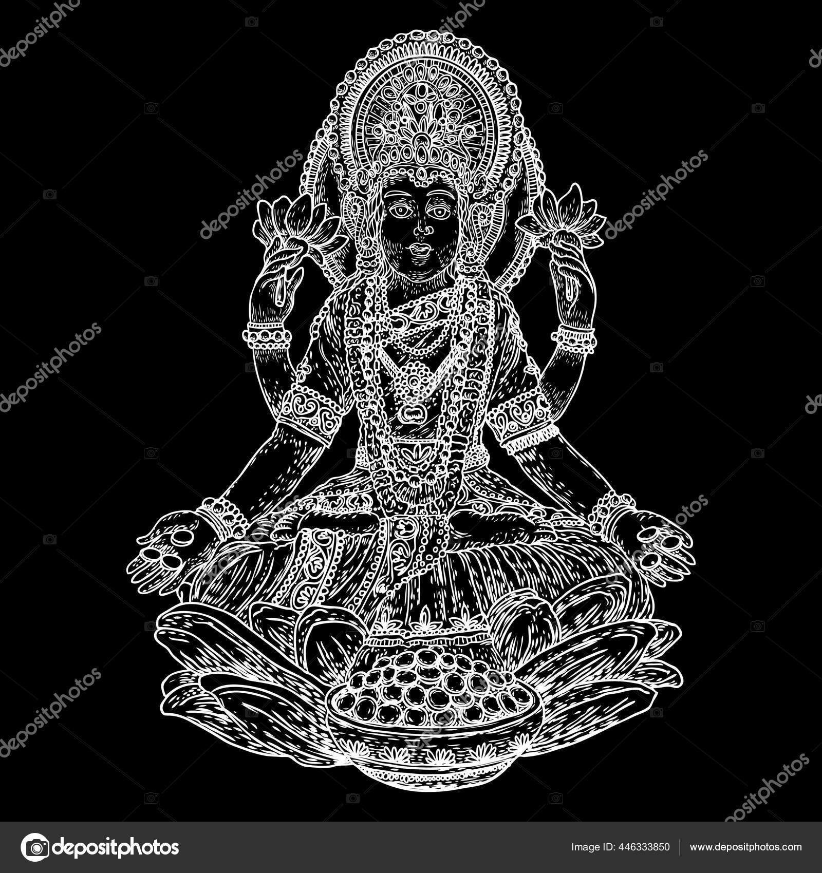 Hand Drawn Lakshmi Goddess Goddess Blessing Abundance Prosperity Wealth ...