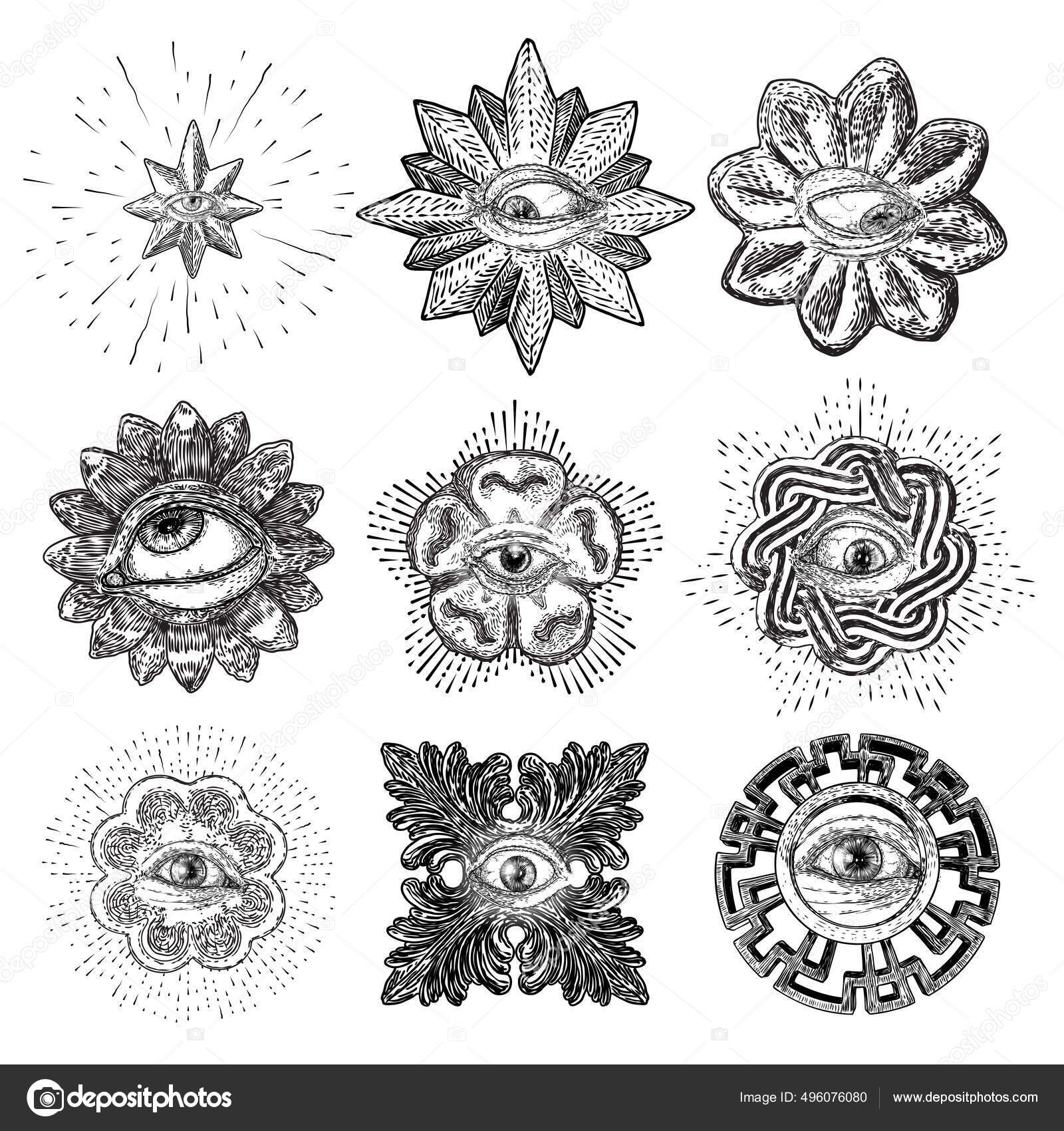 Set Various Drawings All Seeing Eye Different Directions Emotions ...