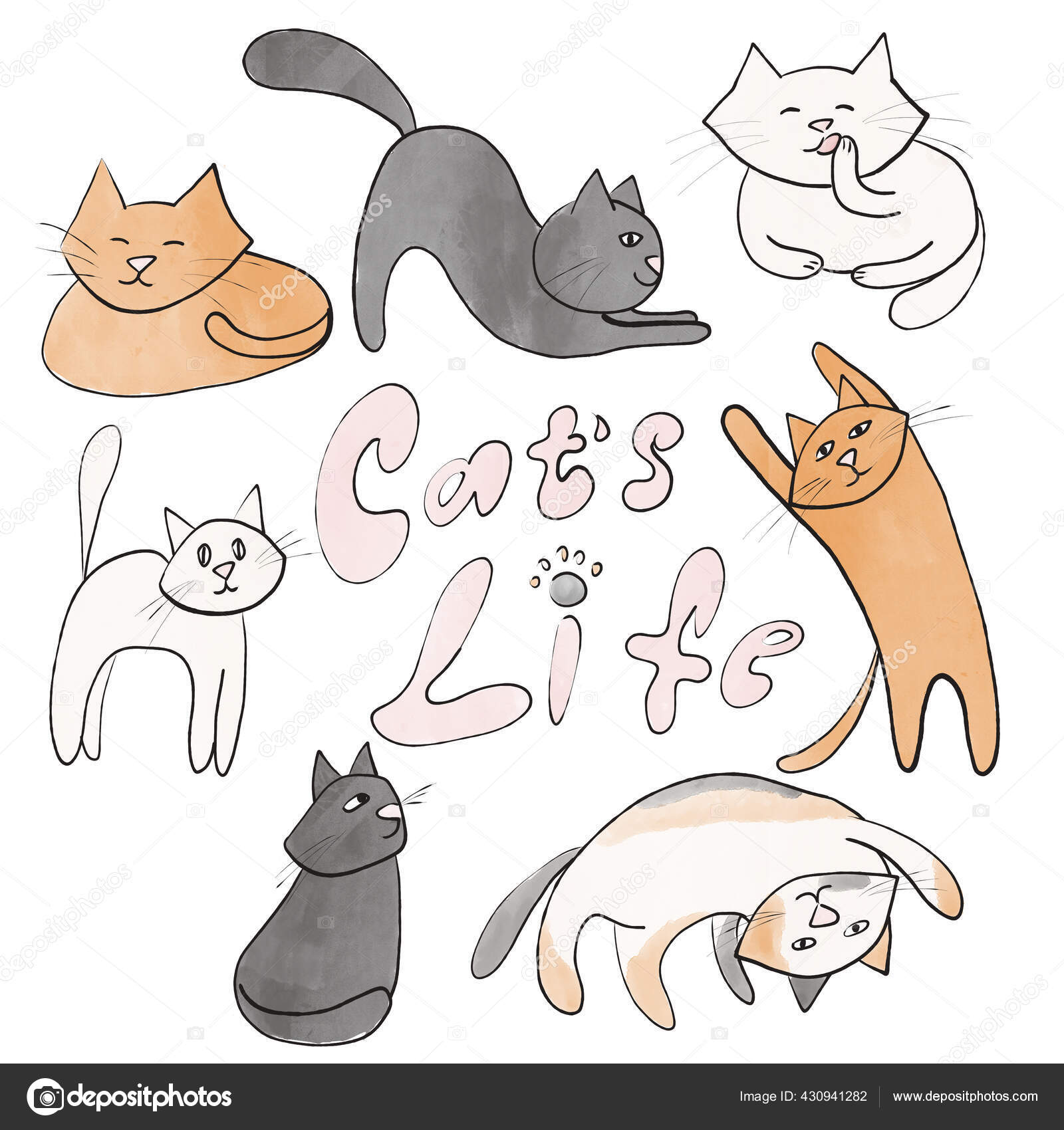 Cute Cats Different Poses Stock Illustration by ©KateDov #430941282