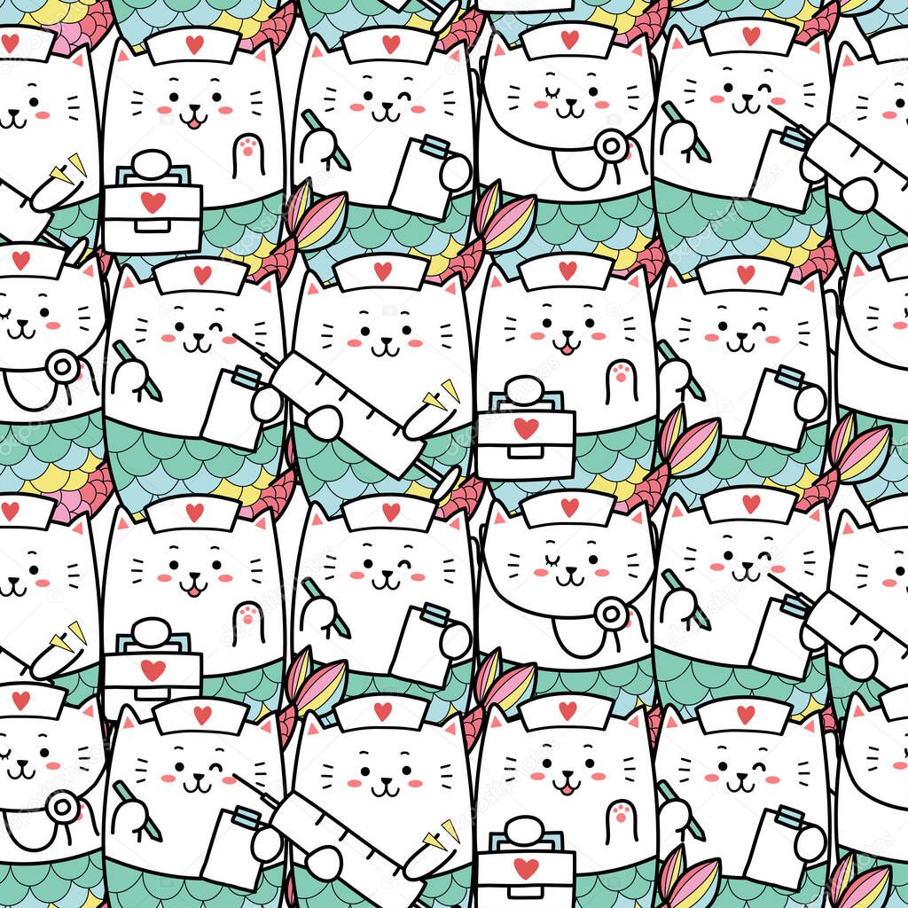 patrón sin costuras con lindos gatos de enfermería de dibujos animados ...