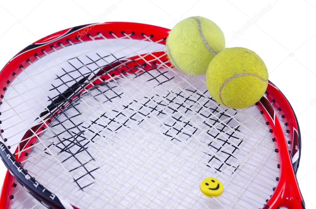 Tennis rackets with two tennis balls isolated on white Stock Photo by ...