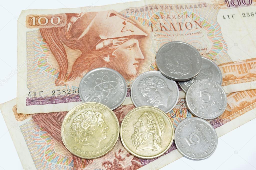 Greek old currency drachma banknotes on white Stock Photo by ...
