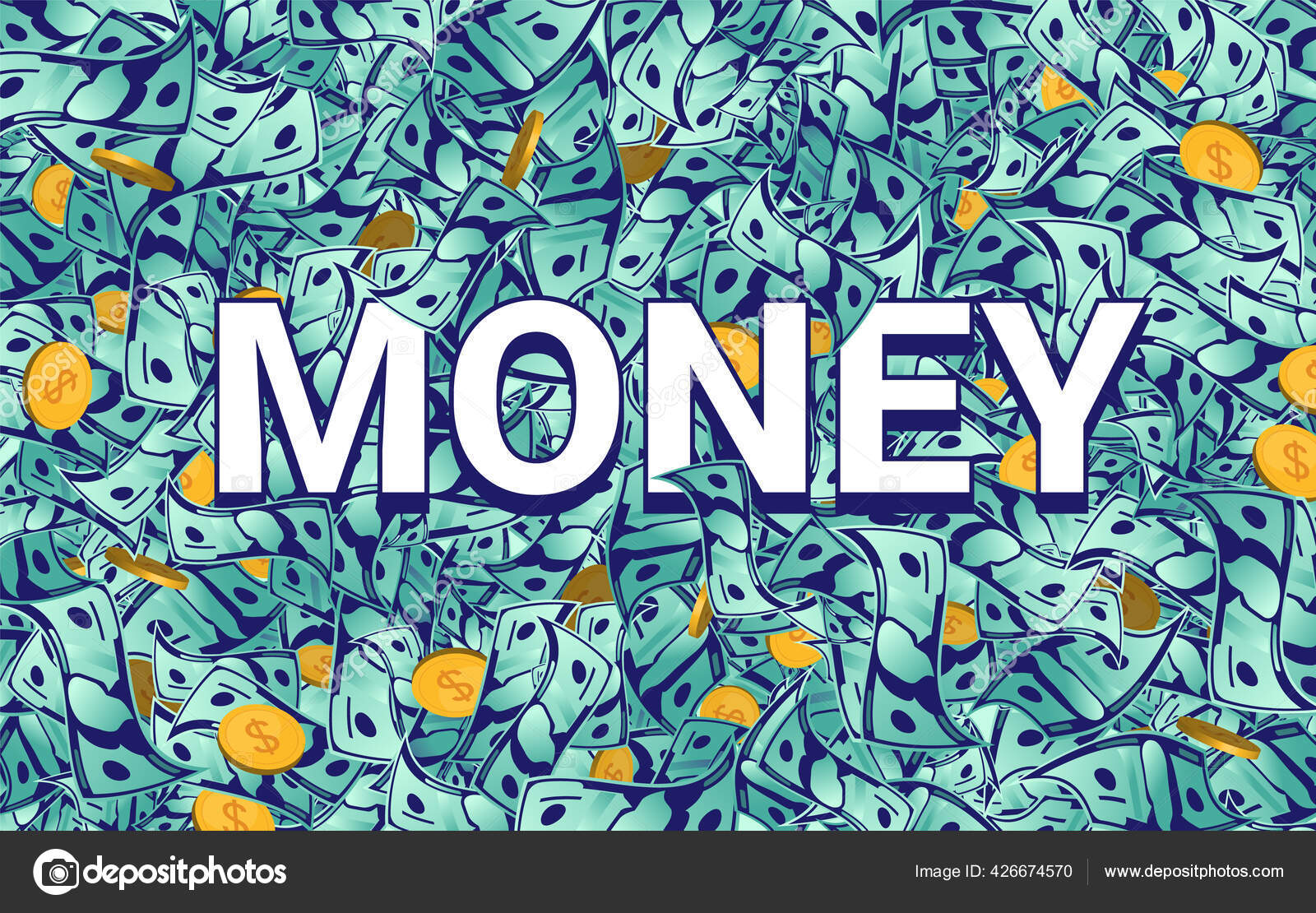 Money Background Big Text Screen Filled Paper Bills Coins Economic ...