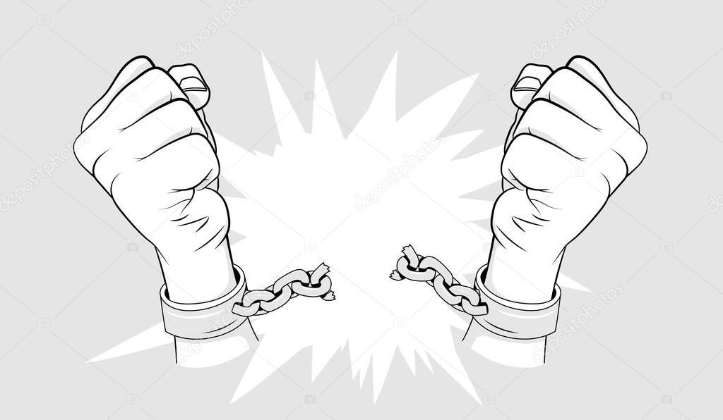 Libérate de las cadenas ilustración vectorial en blanco y negro. Manos ...