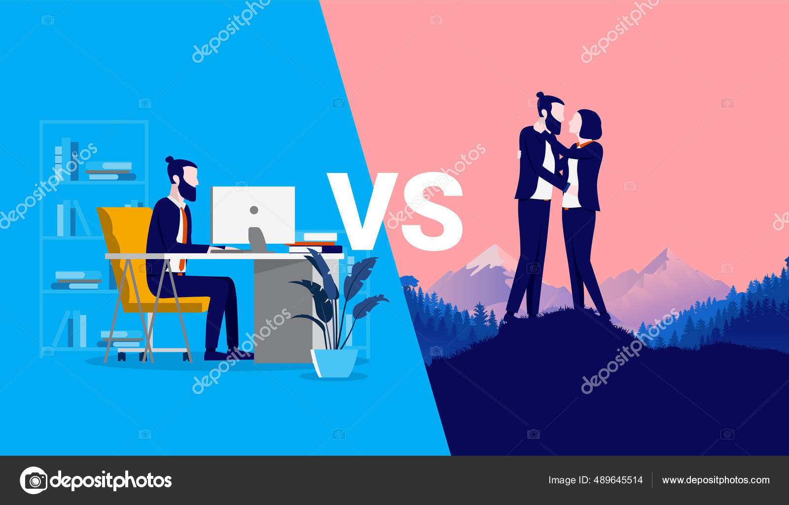 Work Life Split Illustration Man Working Man Spending Time Girlfriend ...
