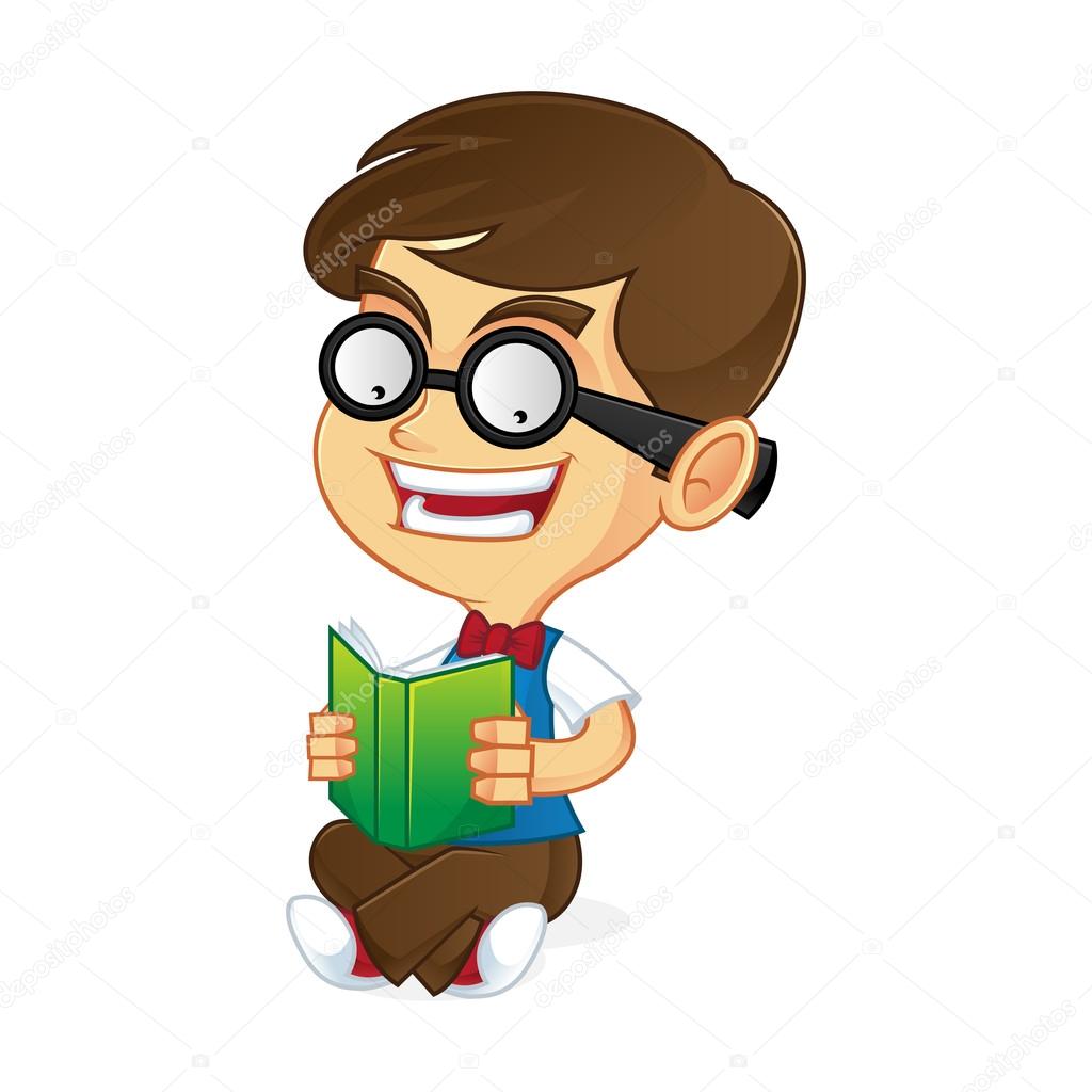 Nerd Geek sitting and reading book — Stock Vector © bamztoon #93541320