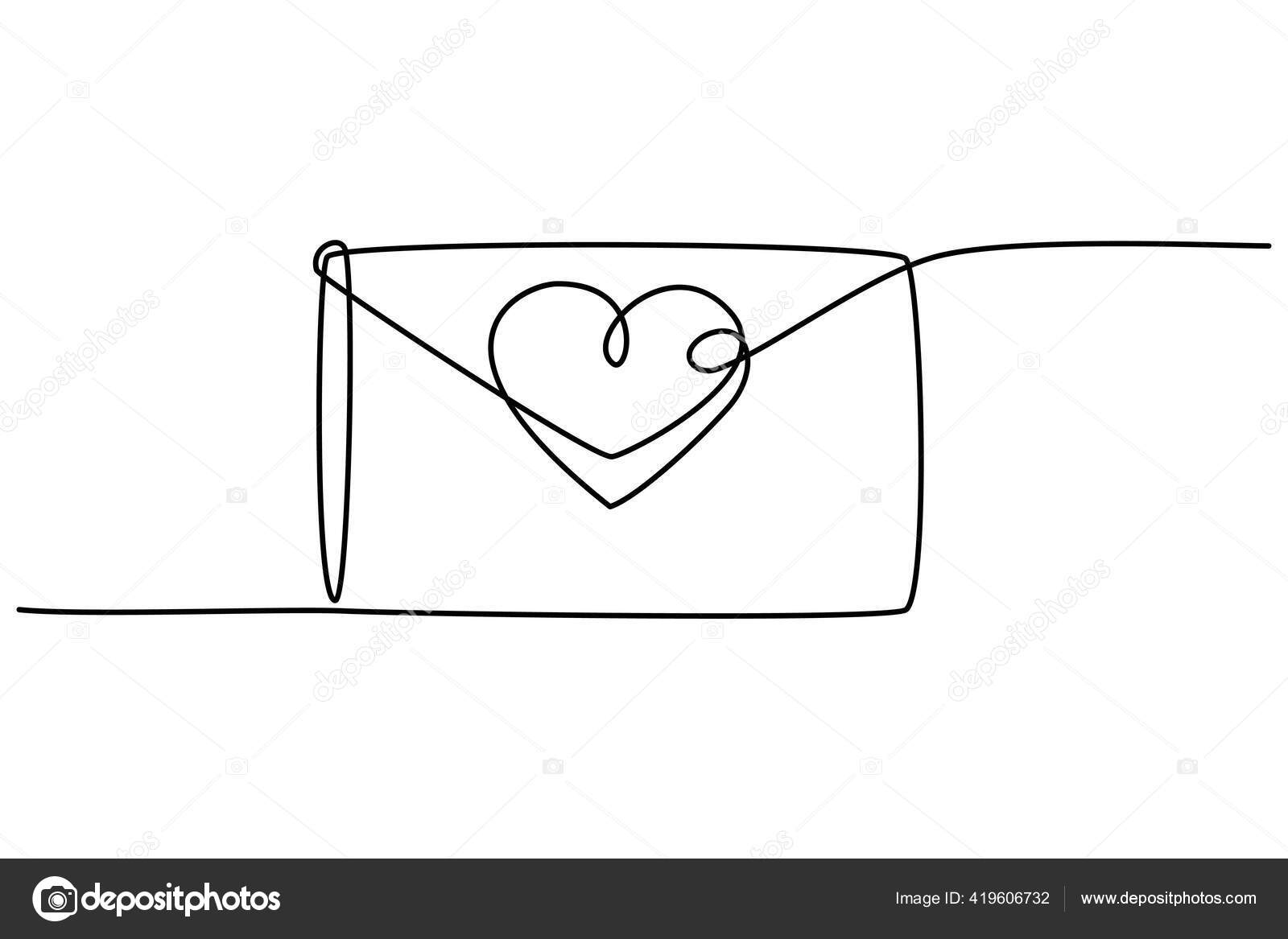 Continuous Line Drawing Love Letter Heart Valentine's Day Template Love ...