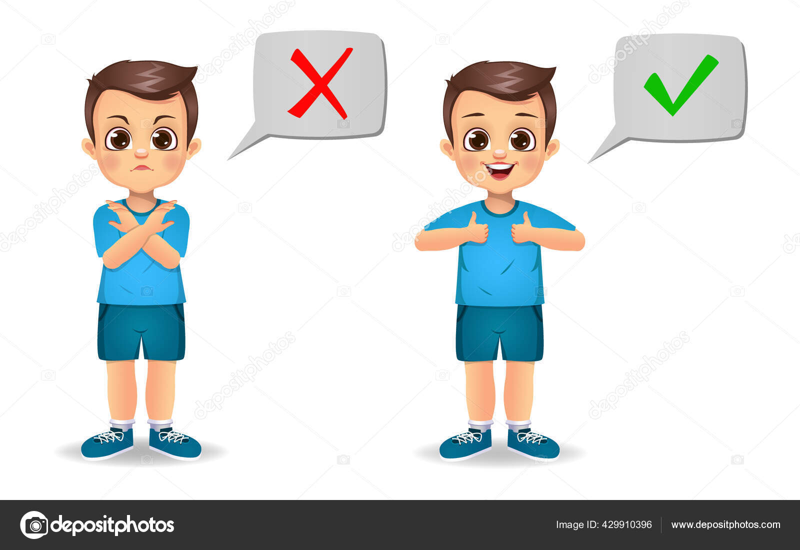 Cute Boy Saying Correct Wrong Stock Vector by ©Vectordhunia 429910396