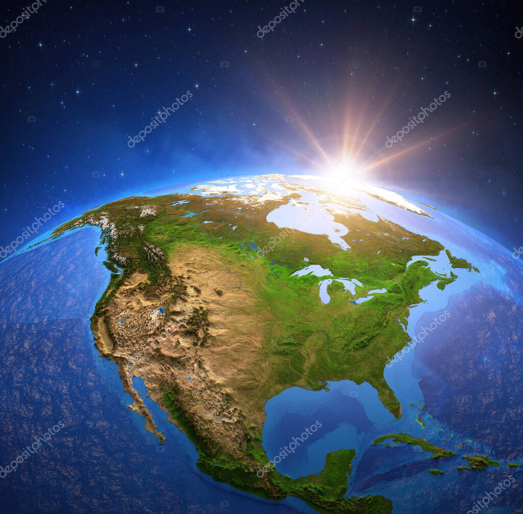 Superficie del planeta Tierra vista desde un satélite, enfocada en ...