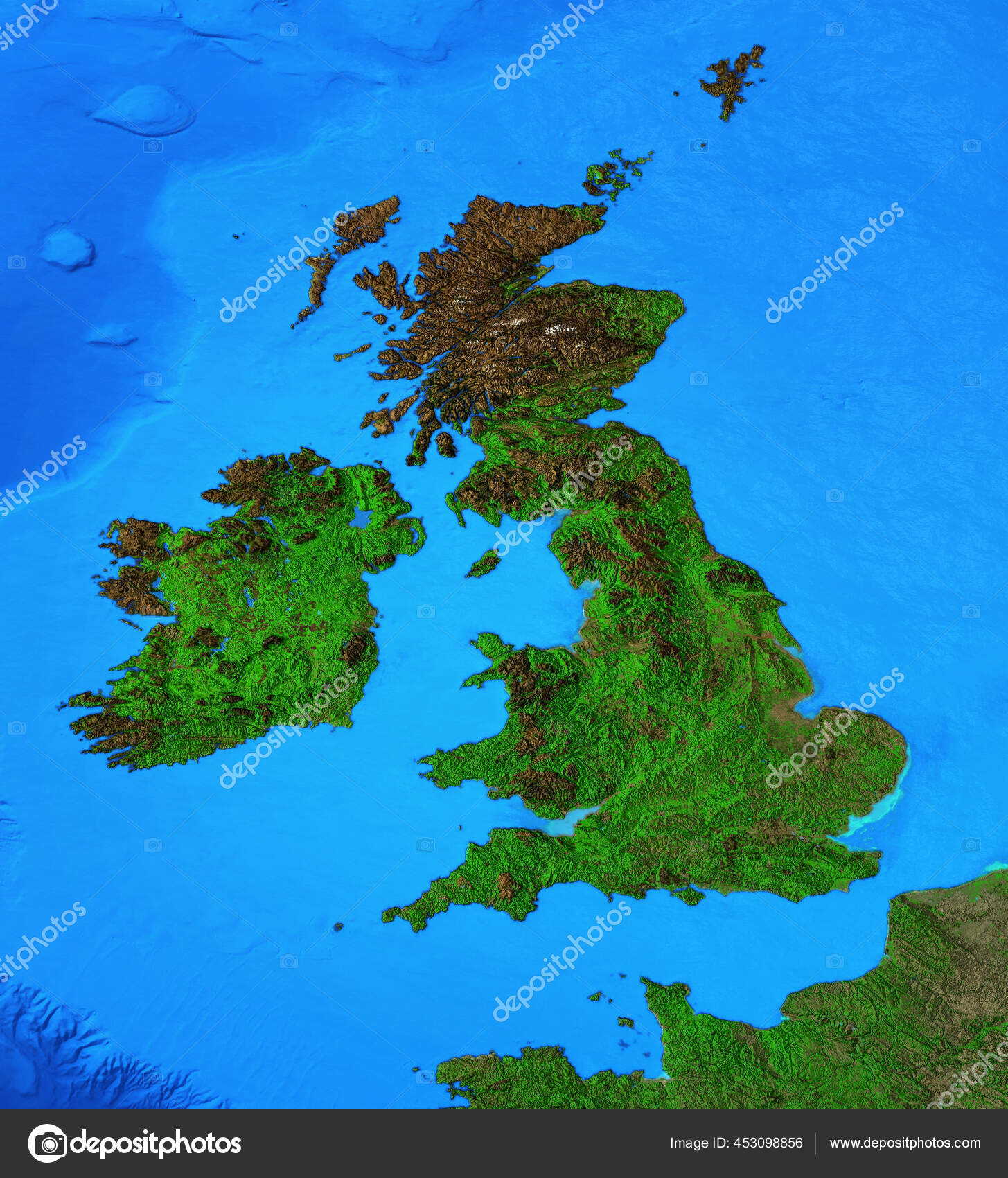 Physical Map England Britain Ireland Detailed Flat View Planet Earth ...