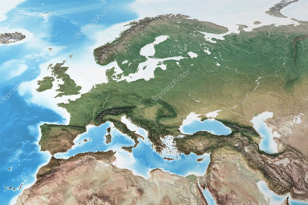 Mapa f sico de Europa Occidental, con detalles de alta resoluci n. Vista satelital plana del ...
