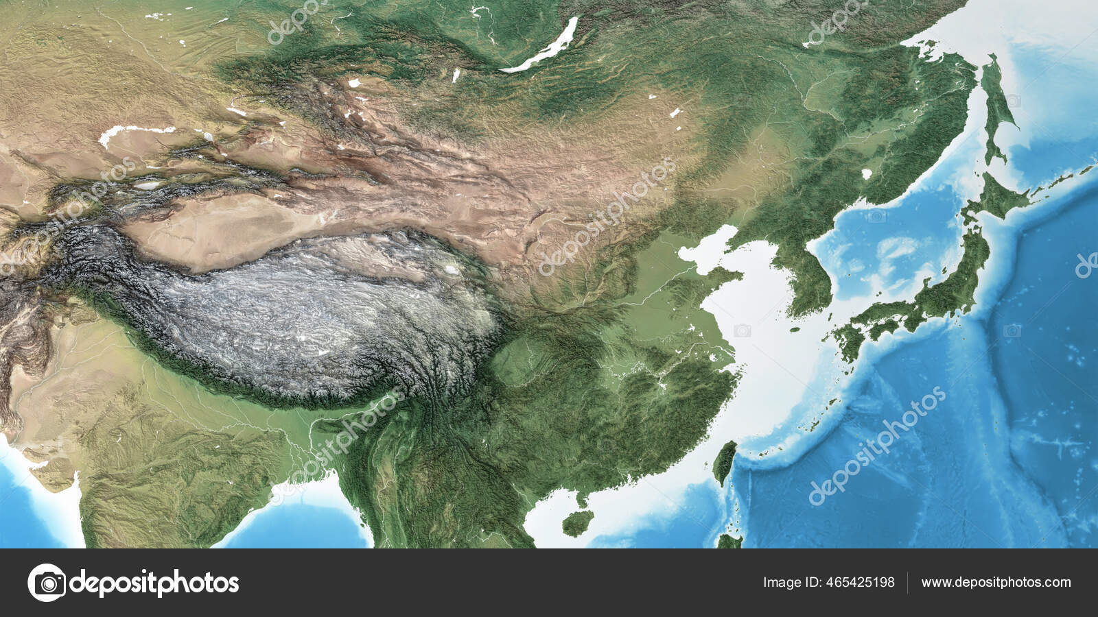 Physical Map East Asia China High Resolution Details Flattened ...