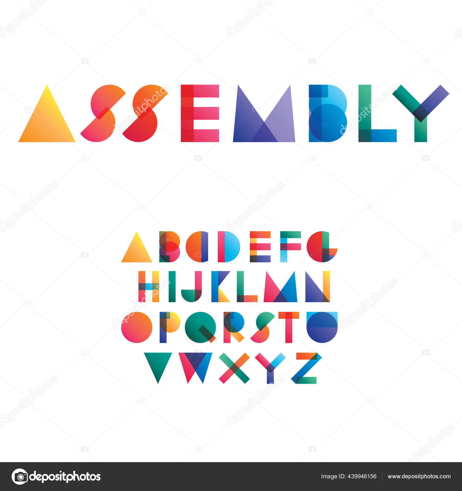 Assembly Colorful Gradient Overlapping Transparent Shapes Font Stock ...