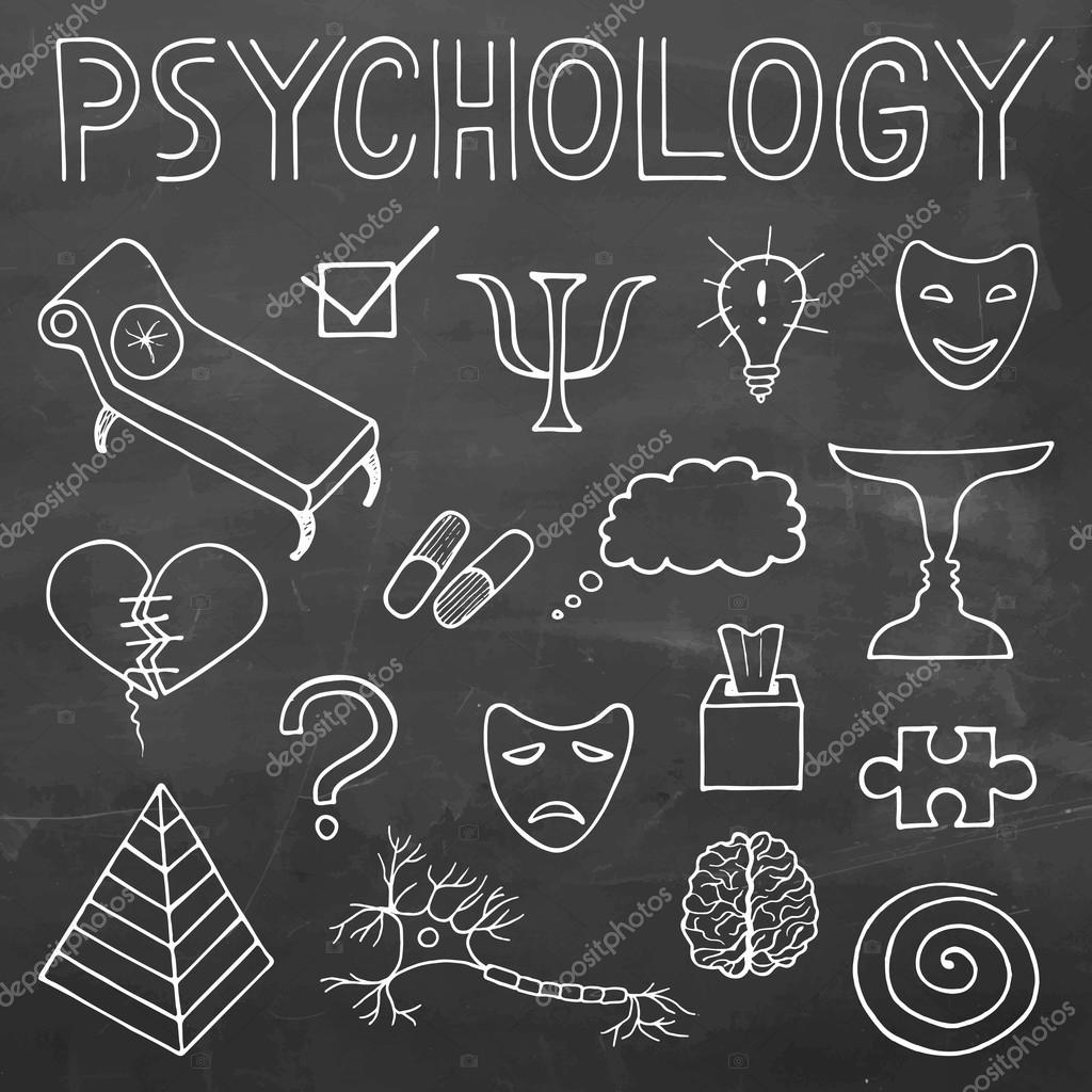 Psychology hand drawn doodle set and typography on chalkboard ...