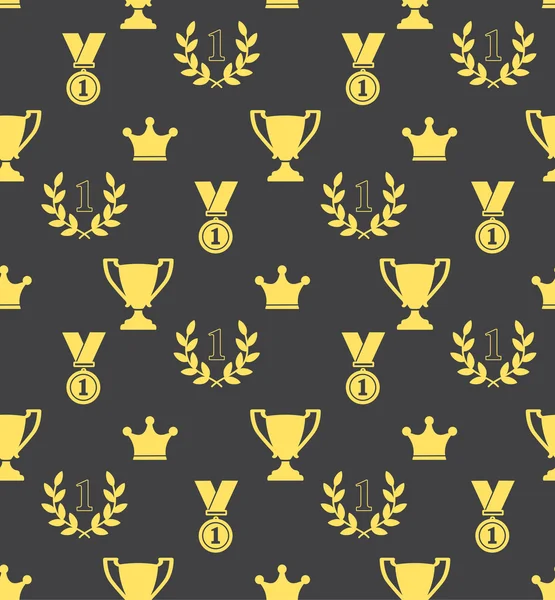 Seamless pattern of the prize cups, laurel wreaths, medals, crowns on a ...