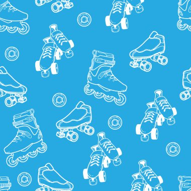 Vector Vintage Pink Roller Skates with Cherry Doodles seamless pattern ...