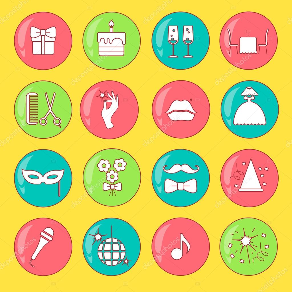 Party and Celebration icon set.Vector silhouette illustration Stock ...