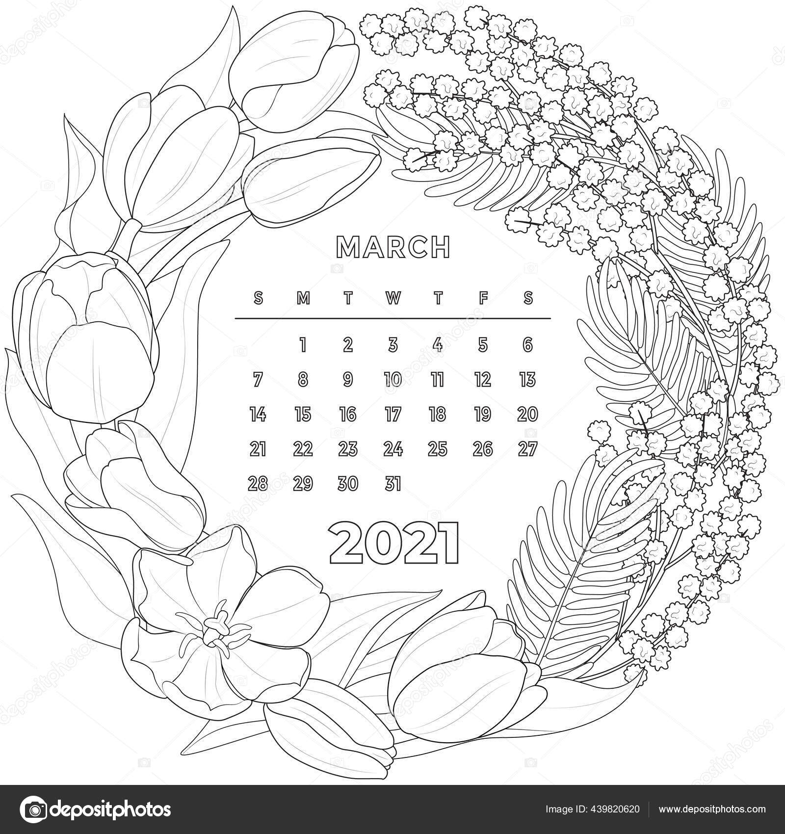 March 2022 Calendar Coloring Pages