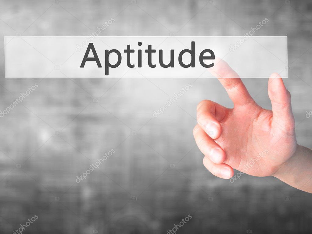 Aptitude - Hand pressing a button on blurred background concept — Stock ...