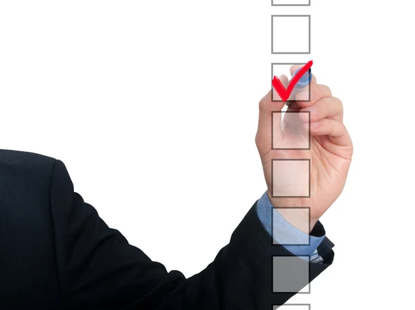 Businessman ticks off in in a square. Task list concept. Isolated on ...