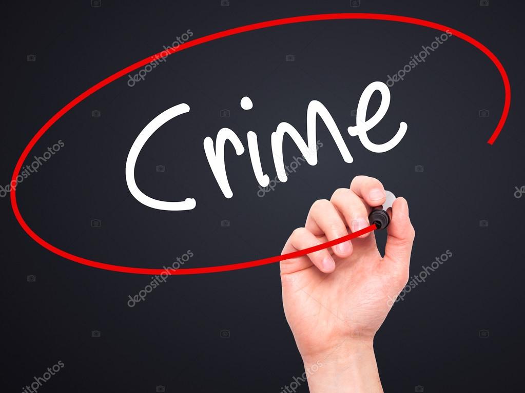 Man Hand writing Crime with black marker on visual screen — Stock Photo ...