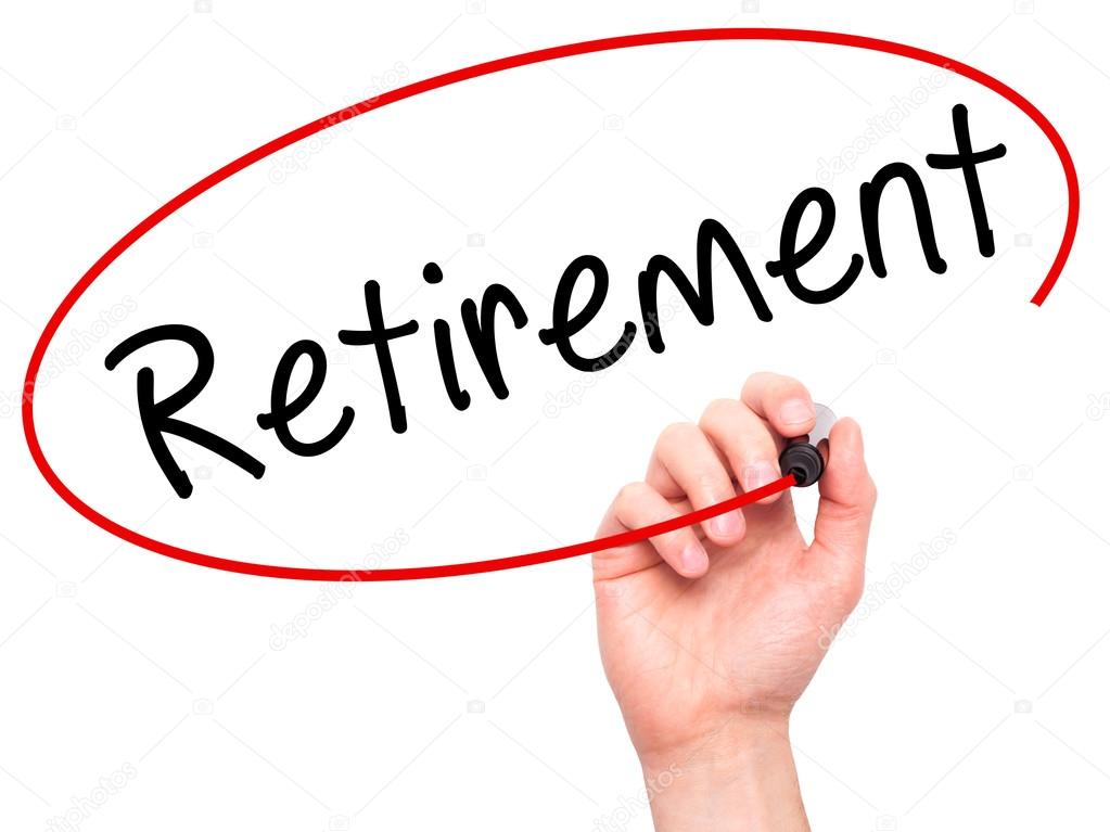 Man Hand writing Retirement with black marker on visual screen — Stock ...