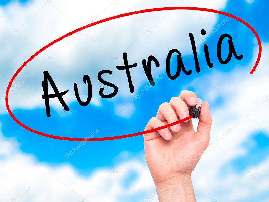 Man Hand writing Australia with black marker on visual screen — Stock ...