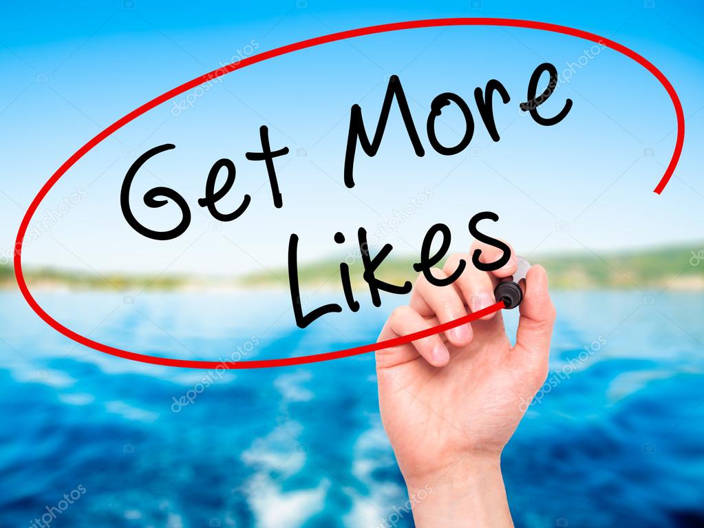 Man Hand writing Get More Likes black marker on visual screen — Stock ...