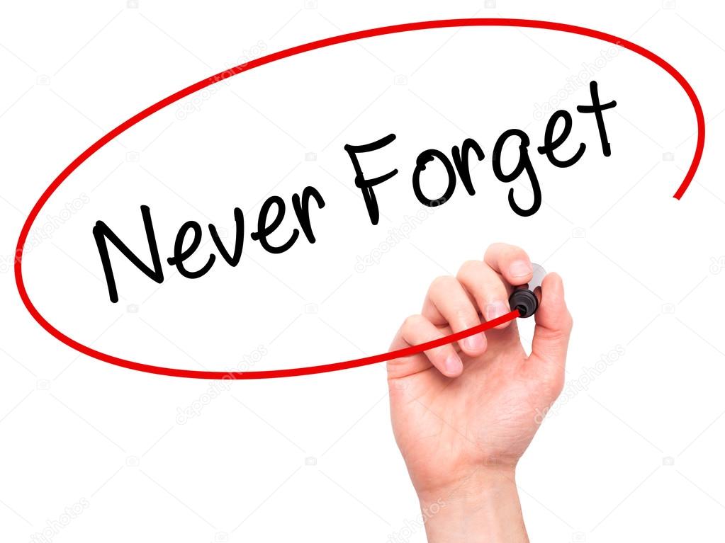 Man Hand writing Never Forget with black marker on visual scree — Stock ...