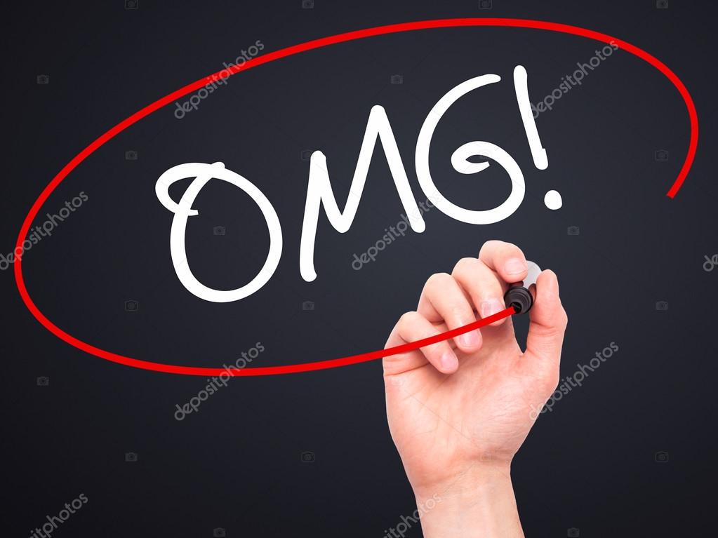 Man Hand writing OMG (Oh My God) with black marker on visual scr ...
