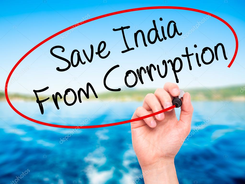 Man Hand writing Save India From Corruption with black marker on ...