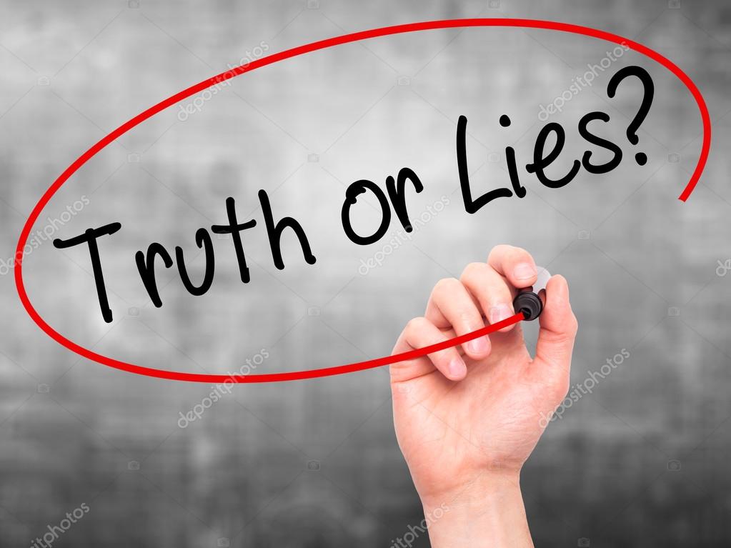 Man Hand writing Truth or Lies? with black marker on visual scre ...