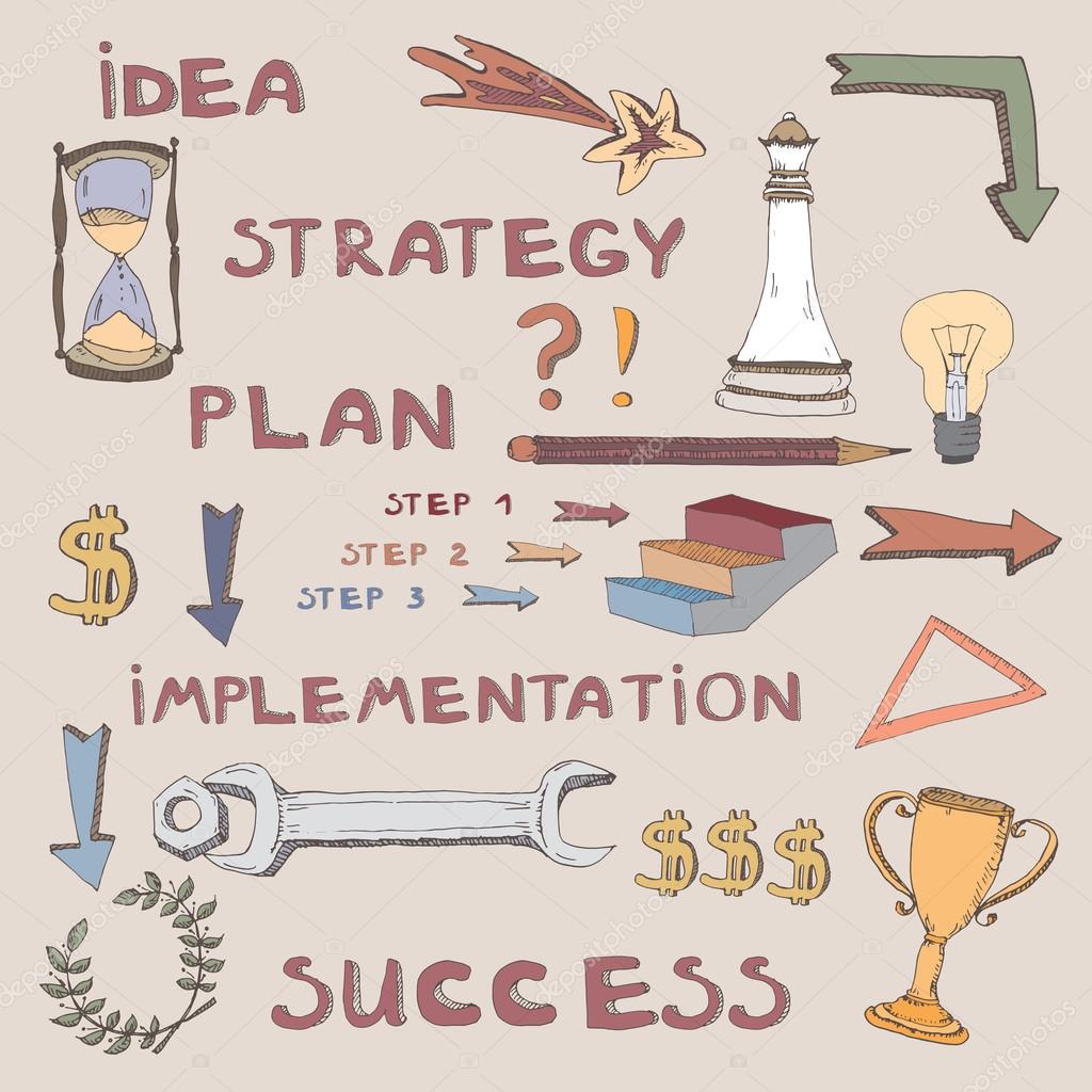 Conjunto de colores dibujados a mano signos y símbolos de gestión de ...