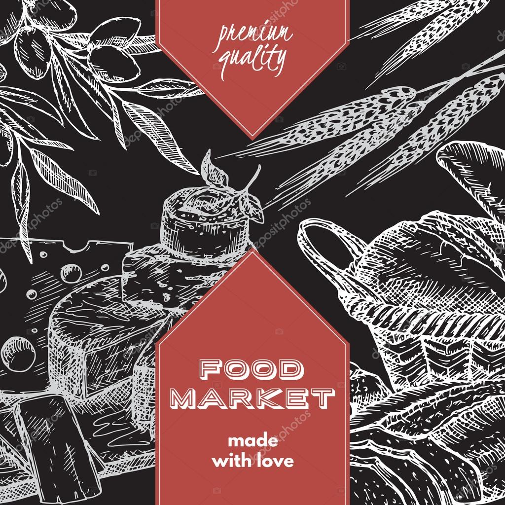 Food market label template with bread and cheese Stock Vector Image by ...